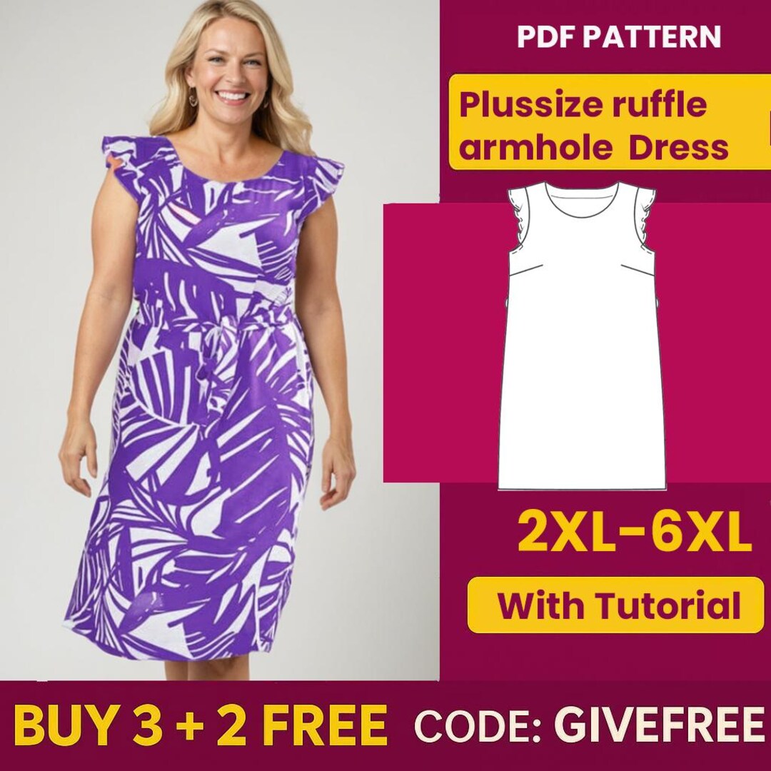 Plus Size Ruffle Armhole Dress Sewing Pattern: Beginner Friendly (PDF ...