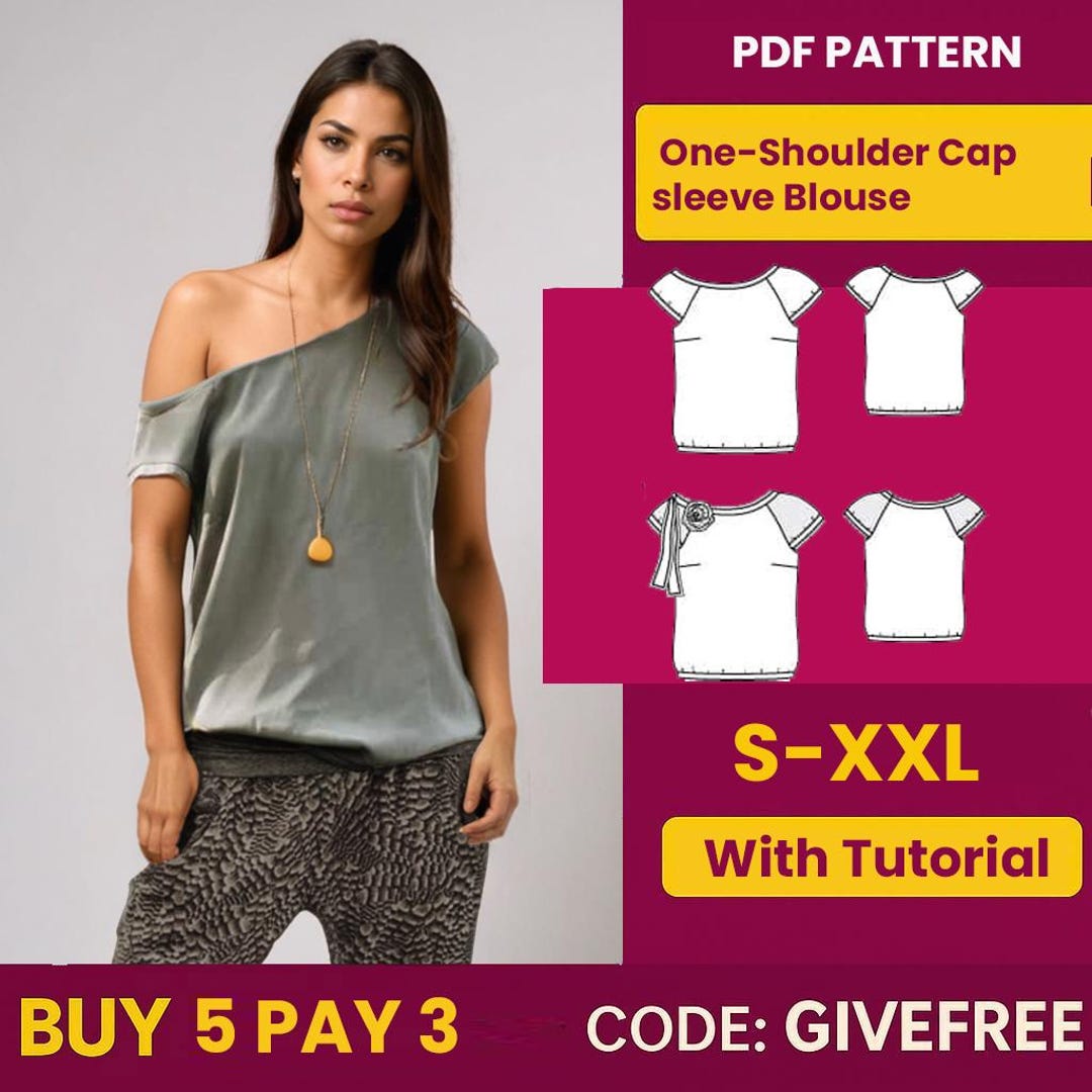 One-shoulder Blouse Sewing Pattern: Beginner-friendly DIY Top (PDF ...