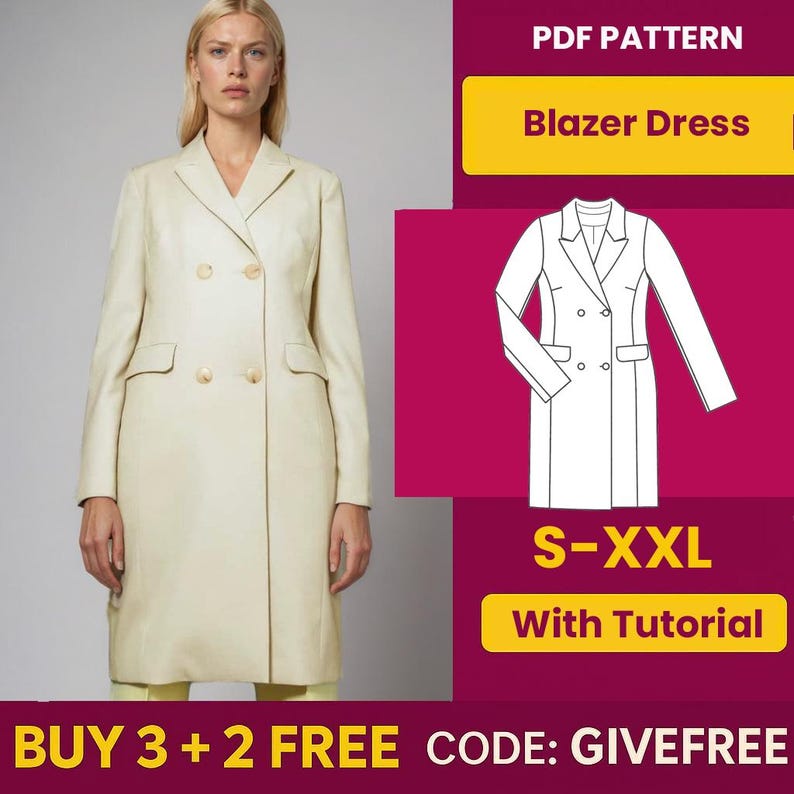 Blazer Dress Sewing Pattern PDF: Beginner-friendly DIY Dress (digital ...