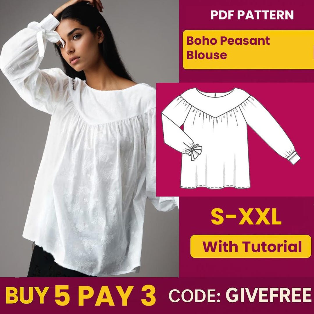 Boho Peasant Blouse Sewing Pattern: Women's DIY Top (PDF Pattern ...