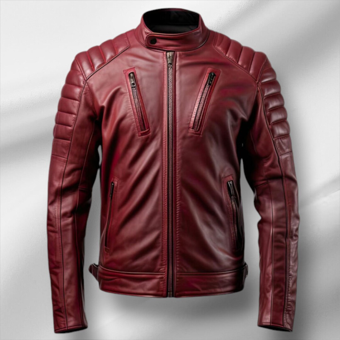 Mens Maroon Genuine Sheepskin Motorcycle Quilted Stylish Leather Jacket - Etsy