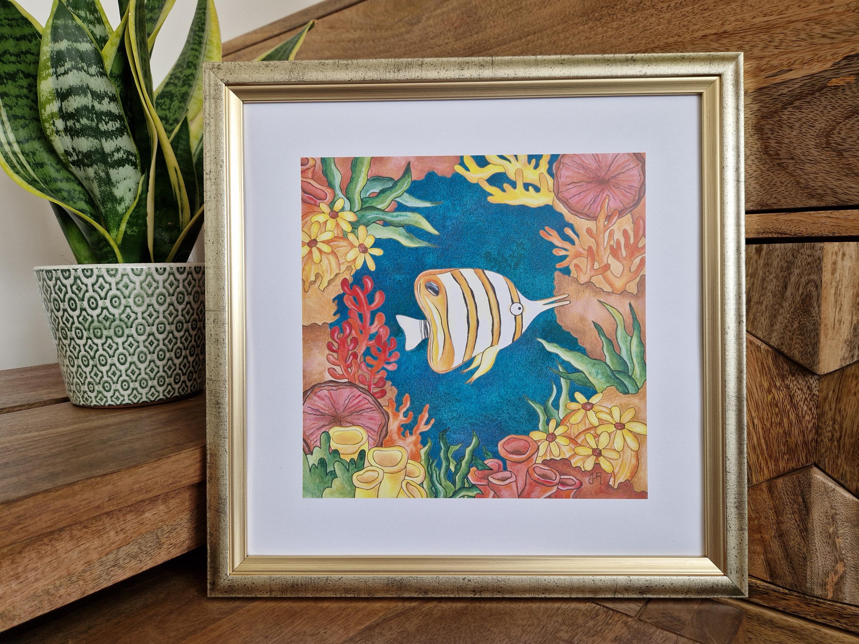 Art Print - Coral Reef With Copperband Butterfly Fish - Watercolour - Etsy