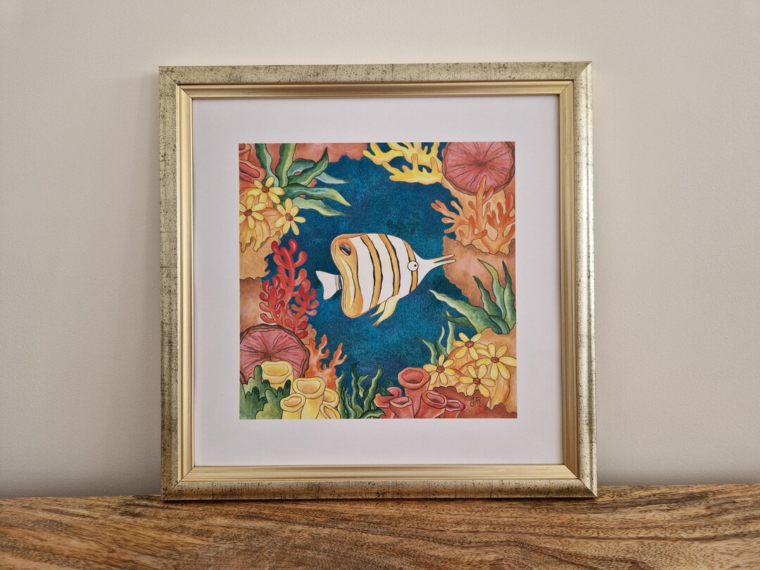 Art Print - Coral Reef With Copperband Butterfly Fish - Watercolour - Etsy