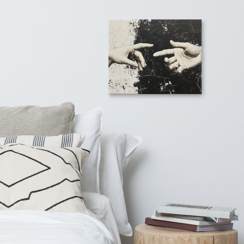 Minimalist Creation of Adam Canvas Print Modern Black & White Wall Art ...