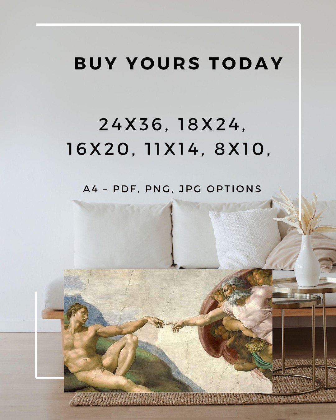 The Creation of Adam Printable Wall Art 24x36, Full Set: JPEG, PDF, PNG ...