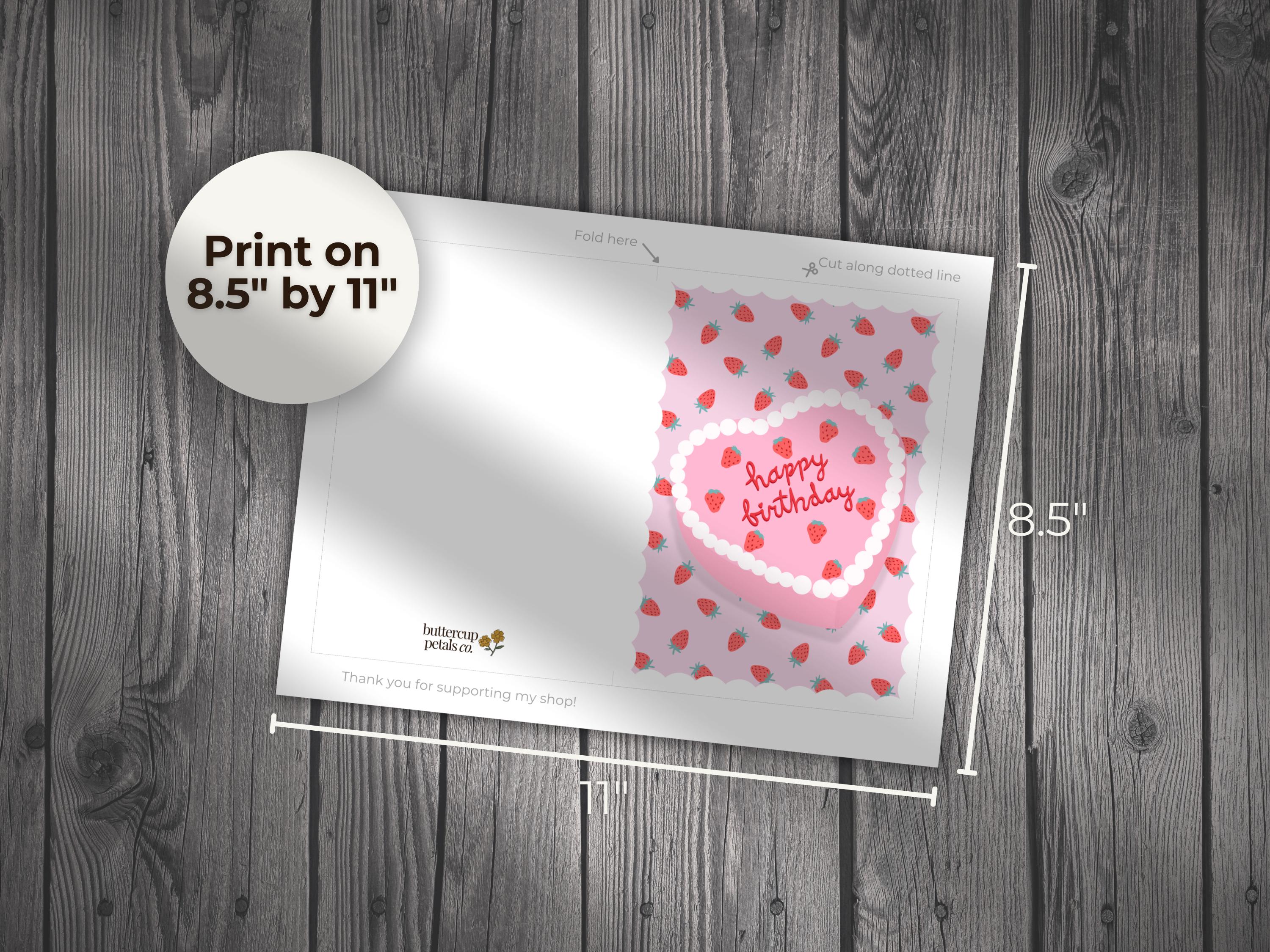 Strawberry Birthday Card Cute Printable Digital Card Happy Birthday ...