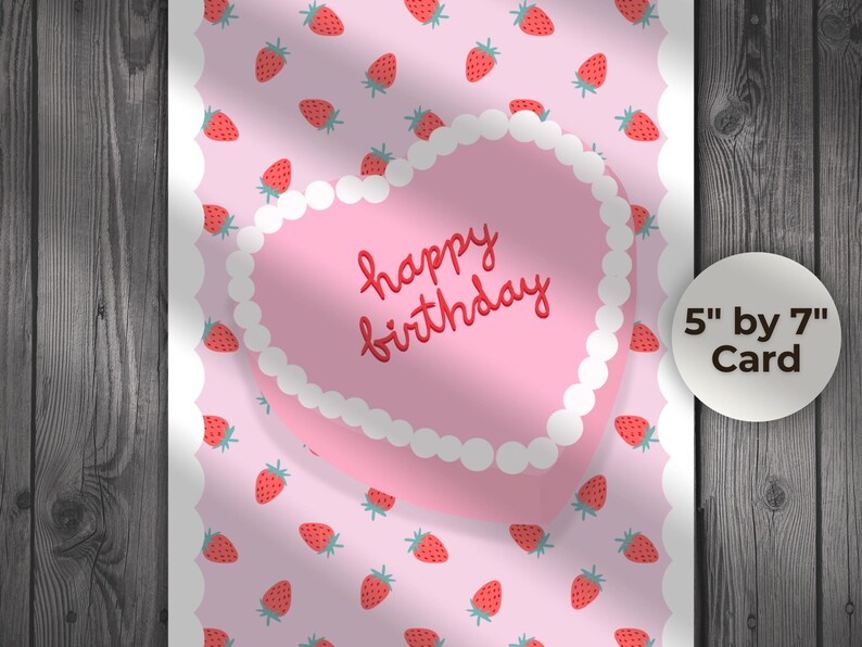 Strawberry Birthday Card Cute Printable Digital Card Happy Birthday ...