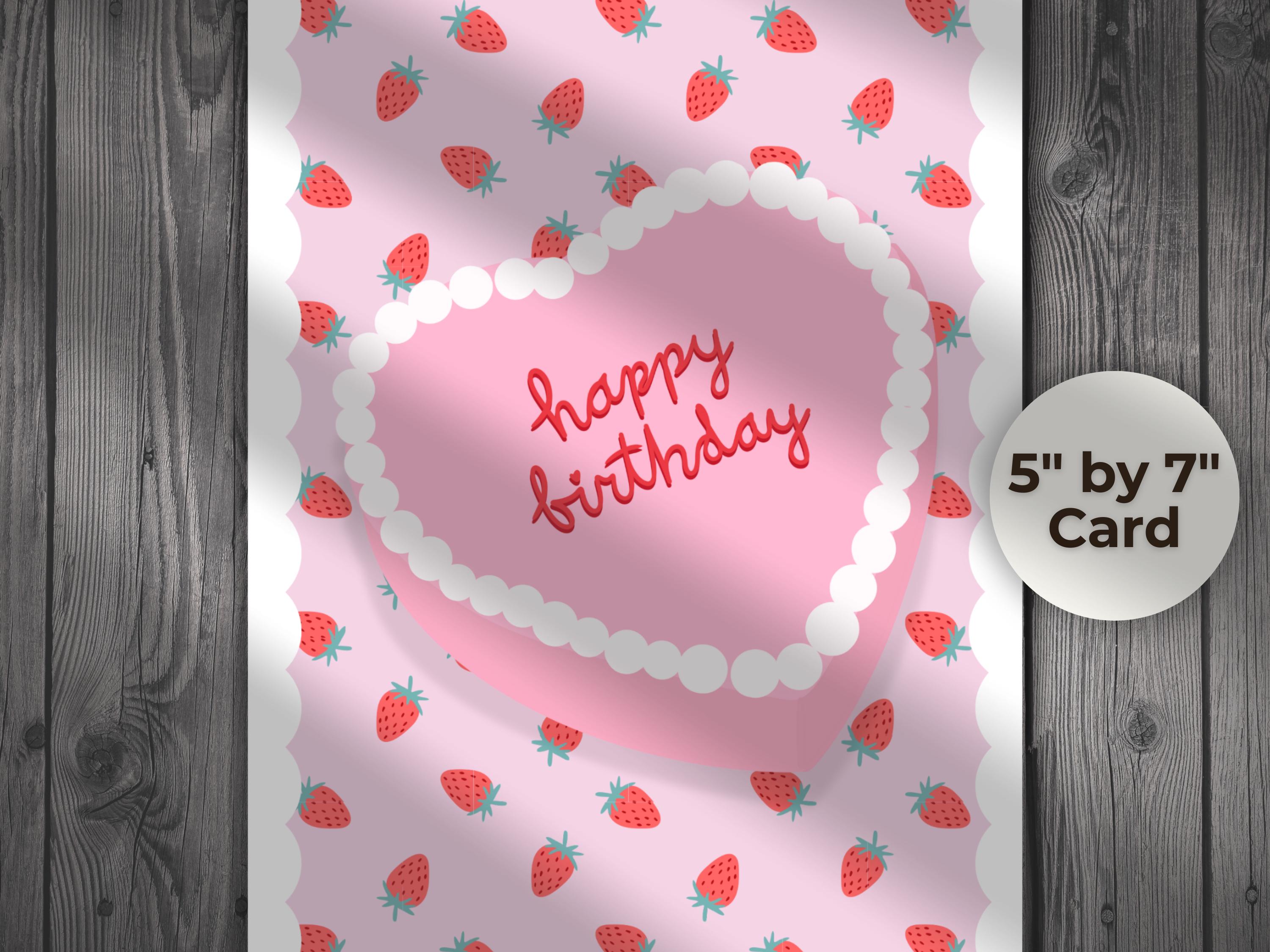 Strawberry Birthday Card Cute Printable Digital Card Happy Birthday ...