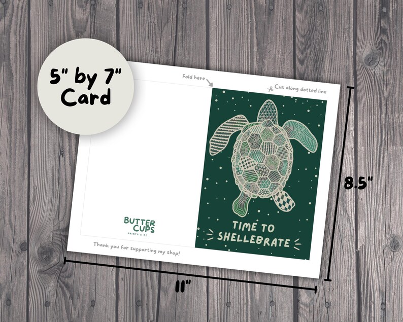 Turtle Birthday Card Printable Digital Card time to Shellebrate Doodle ...