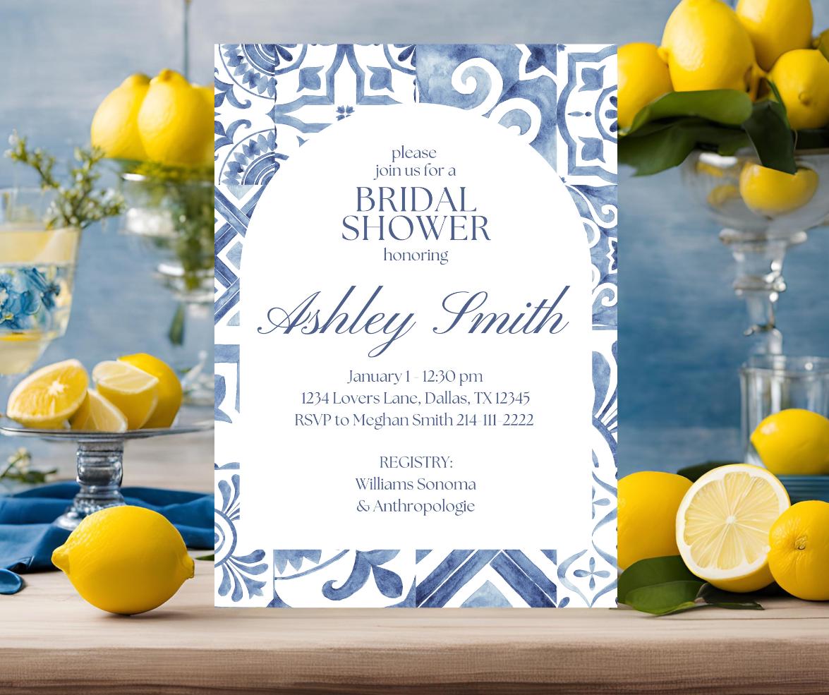 Mediterranean Bridal Shower Invitation | Blue Tile Bridal Shower ...