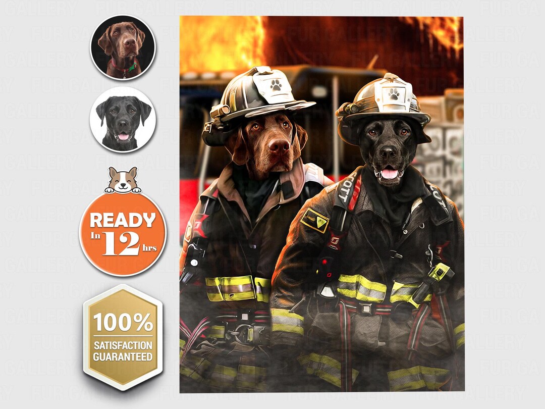 Fireman Pet Portrait: Custom Dog Painting, Firefighter Gift (digital ...