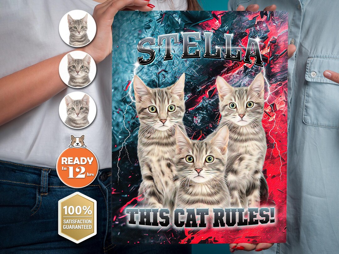 Custom Pet Canvas: 90s Bootleg 'this Cat Rules' Style Portrait - Etsy