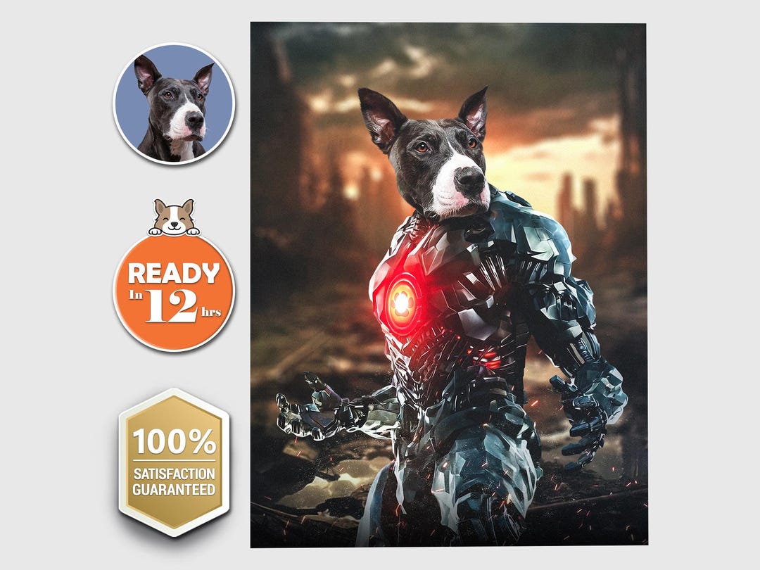 Cyborg Dog Super Hero Parody Custom Pet Digital Portrait, Personalized ...