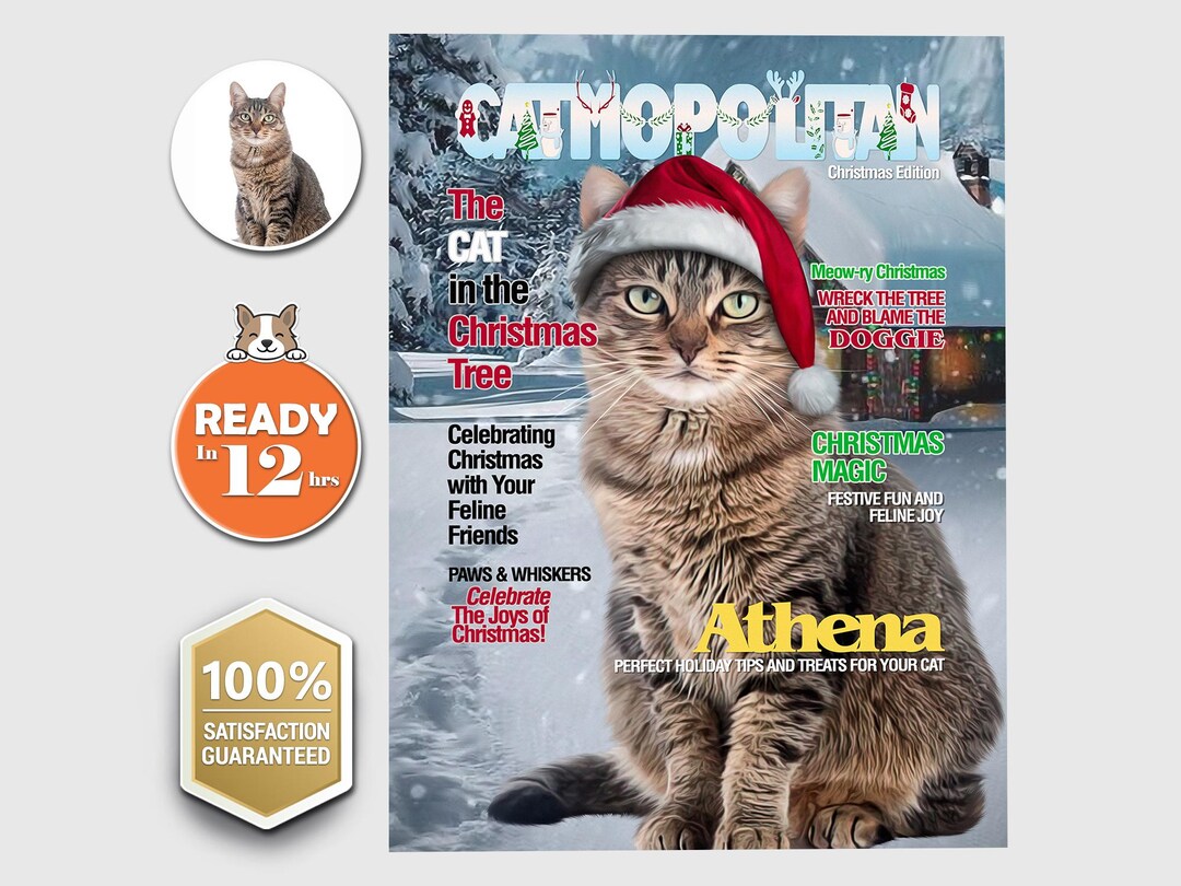 Christmas Cat Magazine Cover Pet Portrait (digital Download) - Etsy