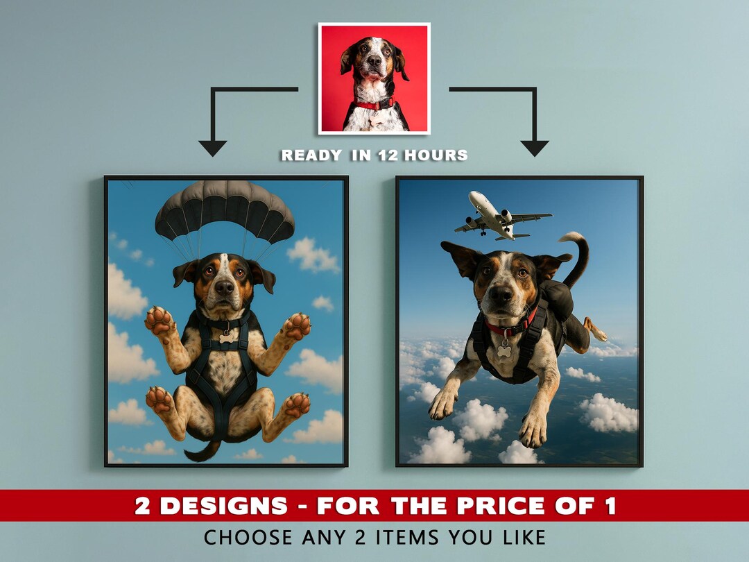 Custom Skydiving Dog Portrait: Funny Airborne Pet Art (digital Download ...