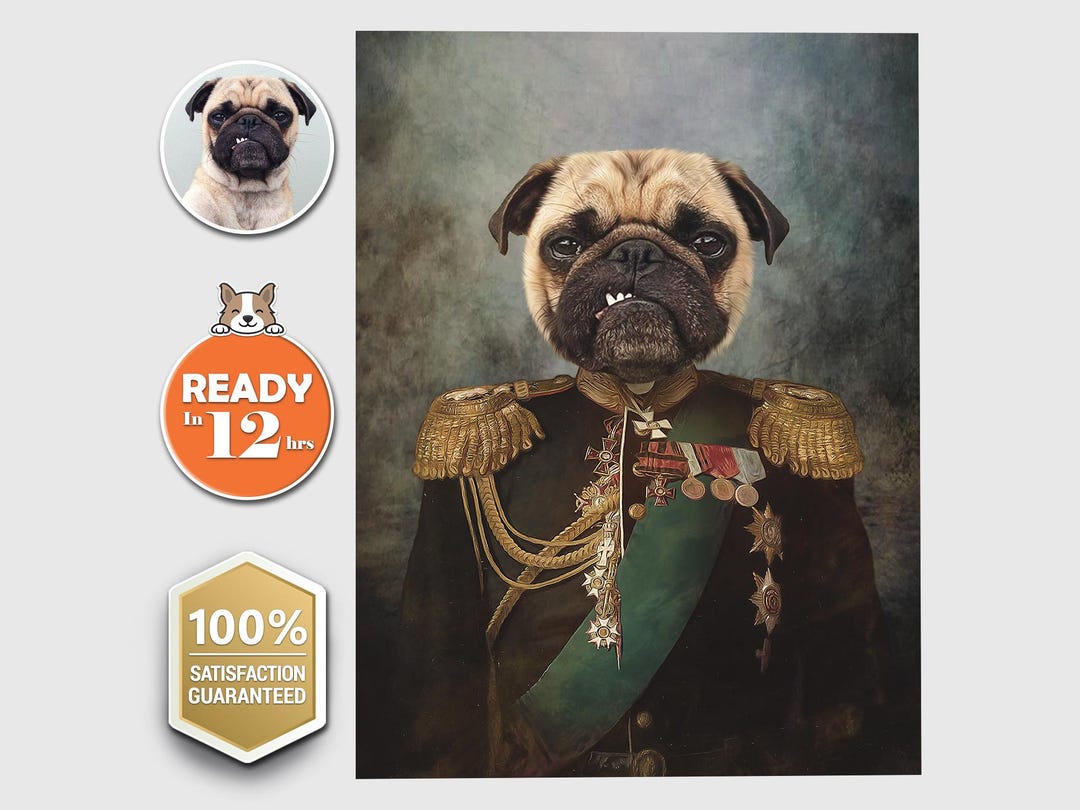 Custom Pet Portrait: the Army General, Unique Pet Remembrance (digital ...