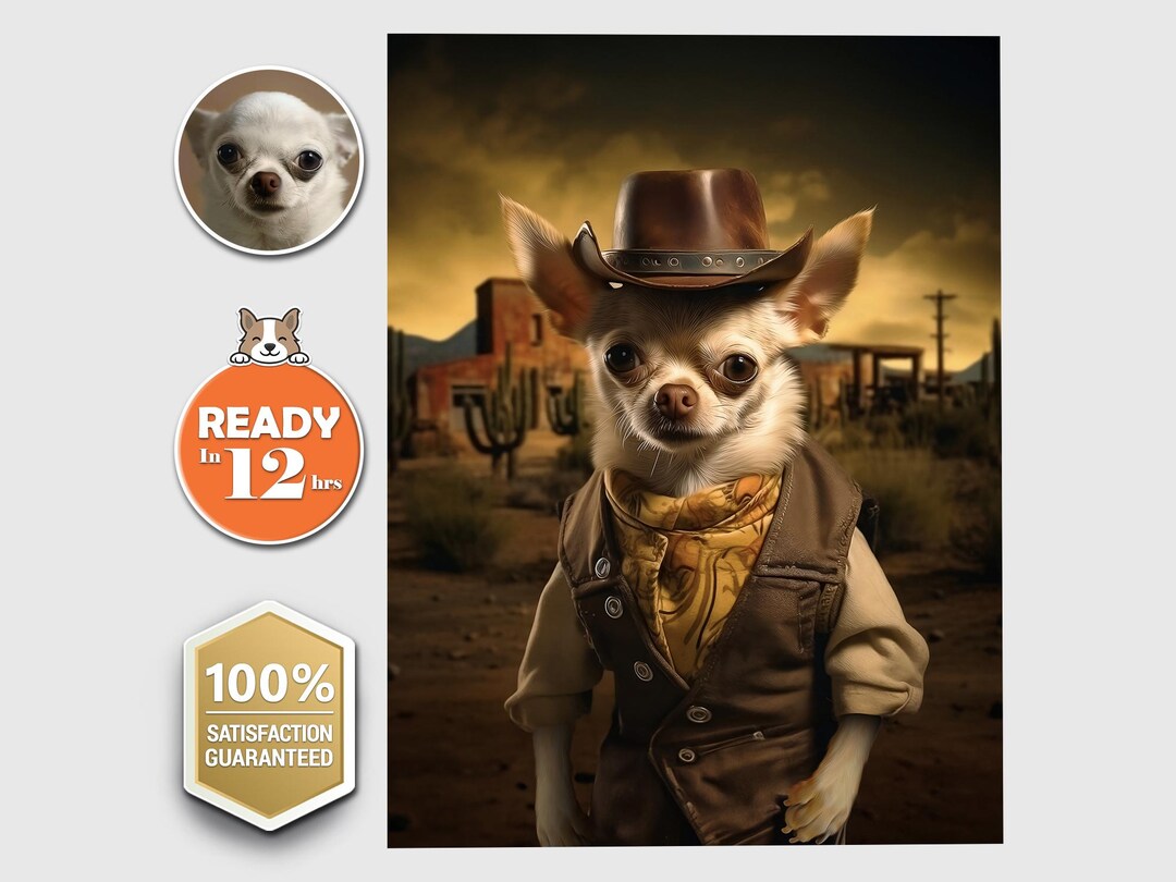 Wild Wild West Custom Pet Digital Portrait, Personalized Pet Portrait ...