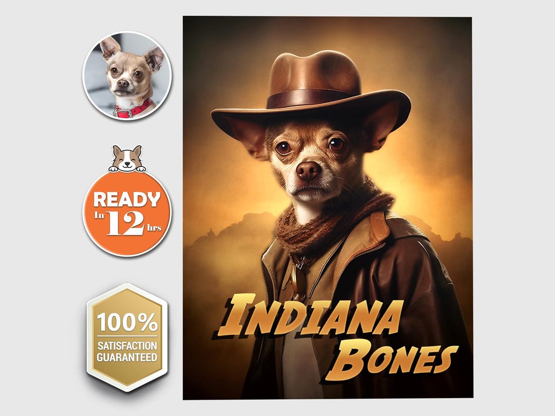Indiana Bones Parody Pet Portrait: Custom Digital Art (digital Download ...