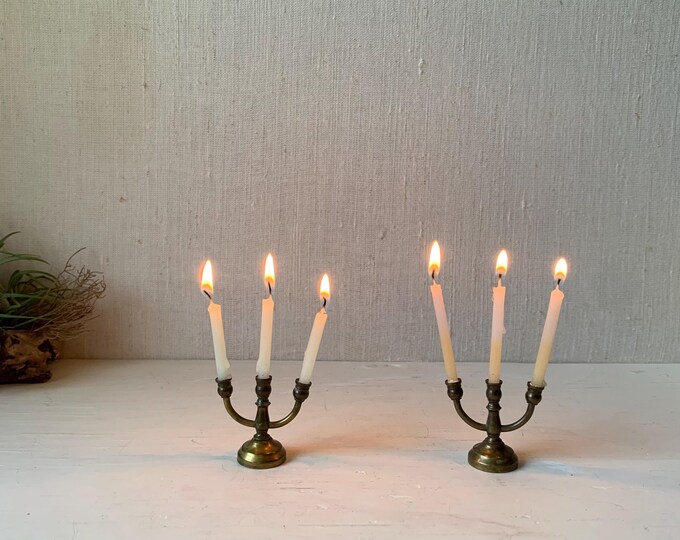 Vintage Brass Mini Candelabra With Candles Pair - 36 Unused Vintage ...