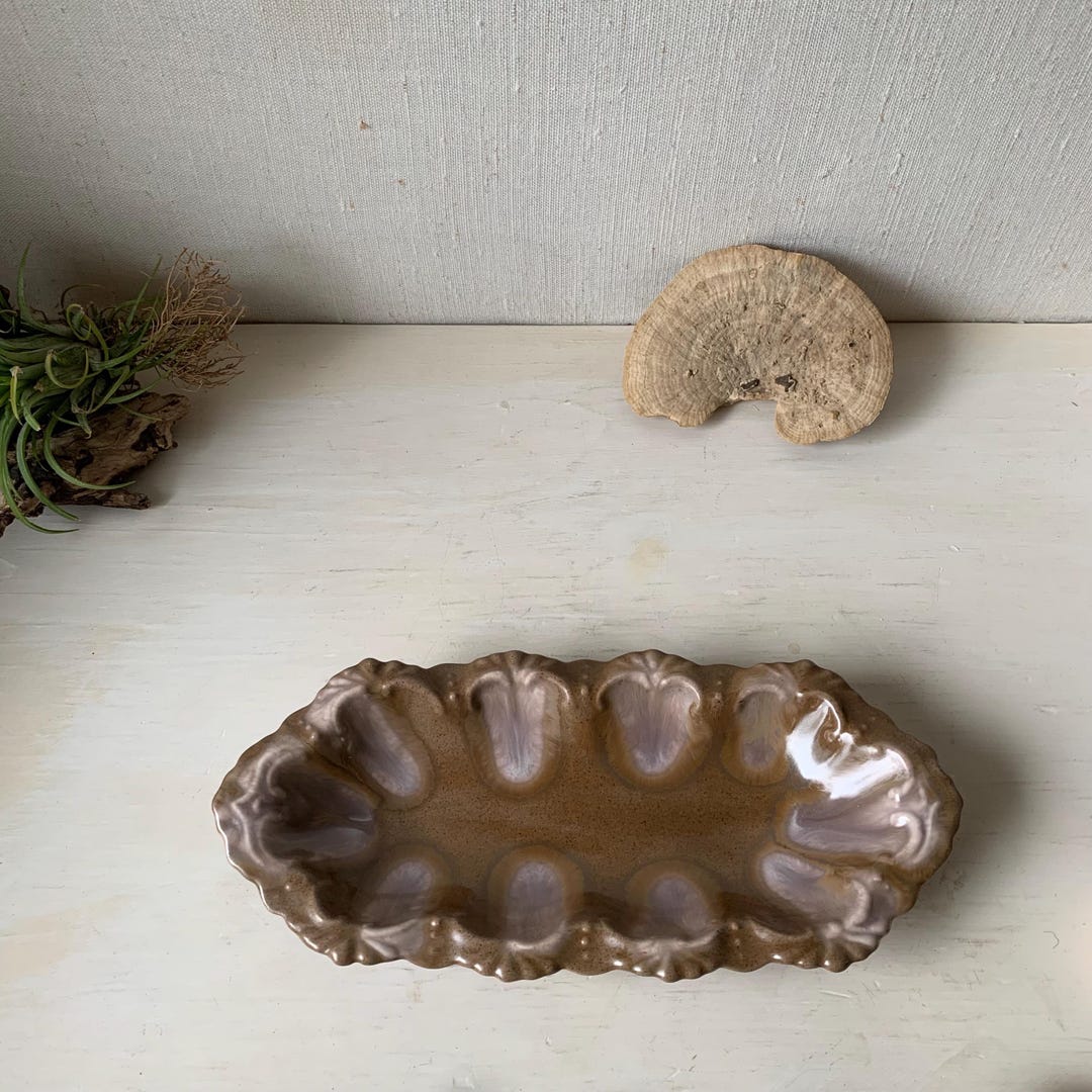 Vintage Fluted Pottery Dish Mauve and Brown Swirls Frankoma Style ...