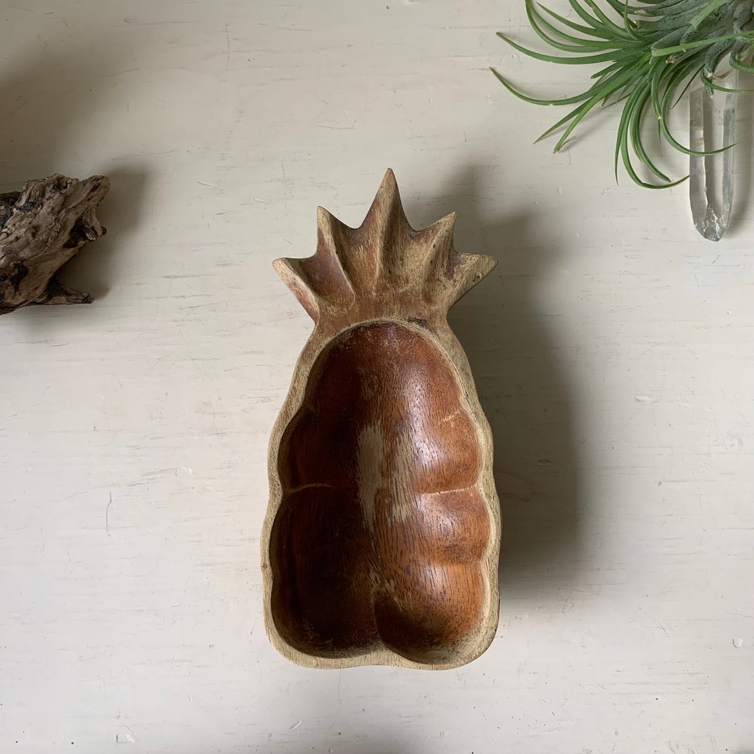 Vintage Wood Pineapple Dish - Distressed Shallow Bowl Dishes - Natural ...