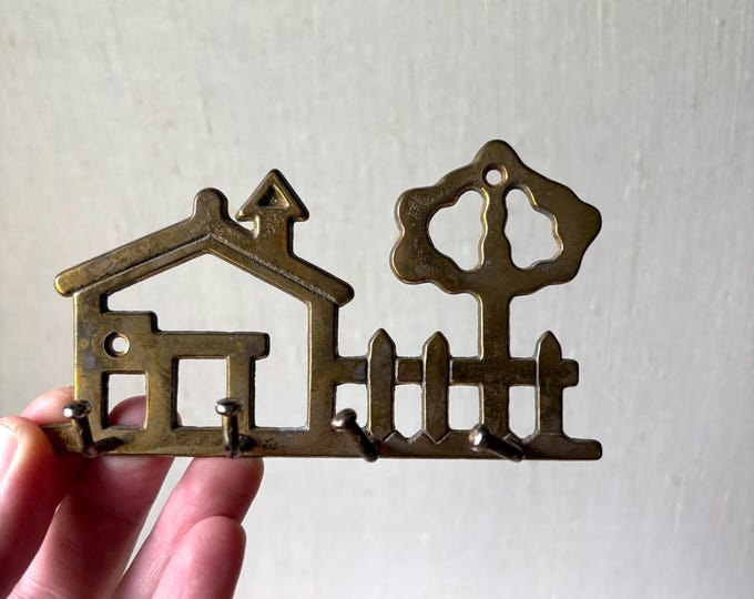 Vintage Small Brass Key Holder House Shaped - Jewerly Display - Hanging ...