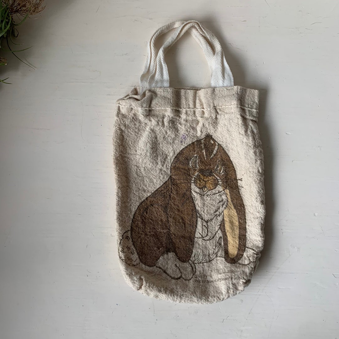 Vintage 70s Cotton Bunny Bag Little Book Bag With Rabbit 1977 Printed ...