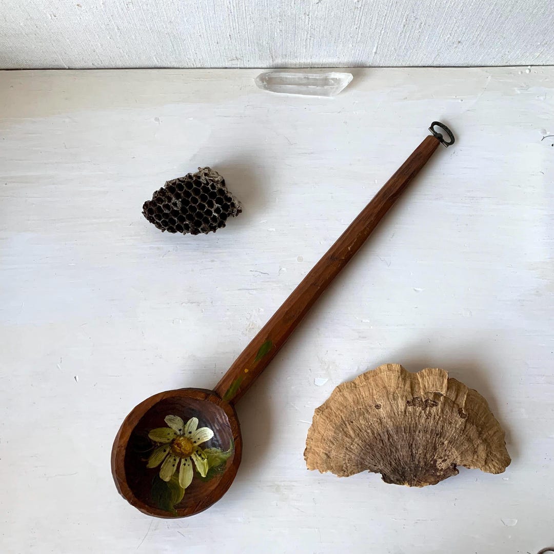 Vintage Folk Art Wood Spoon - Painted Wooden Spoon - Daisy Painting ...