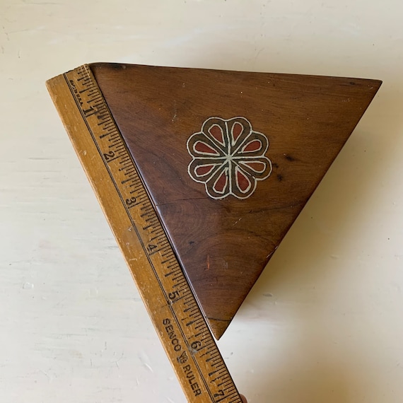 Vintage Triangular Wood Box - Hinged Wooden Box - Tri… - Gem