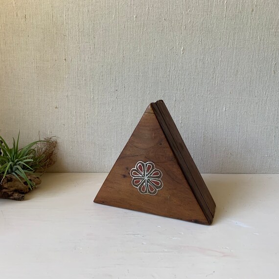 Vintage Triangular Wood Box - Hinged Wooden Box - Tri… - Gem