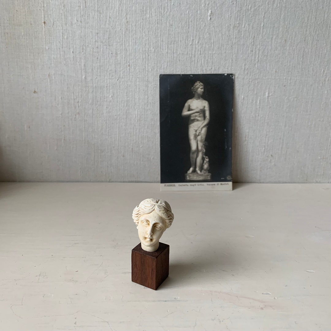 Vintage Tiny Sculpture of a Head Mounted on Wood Tiny Plaster Head of a ...