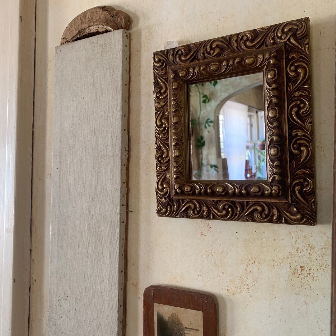 Vintage Baroque Gold Framed Mirror Antique Style Small Faux Gilded Wood ...