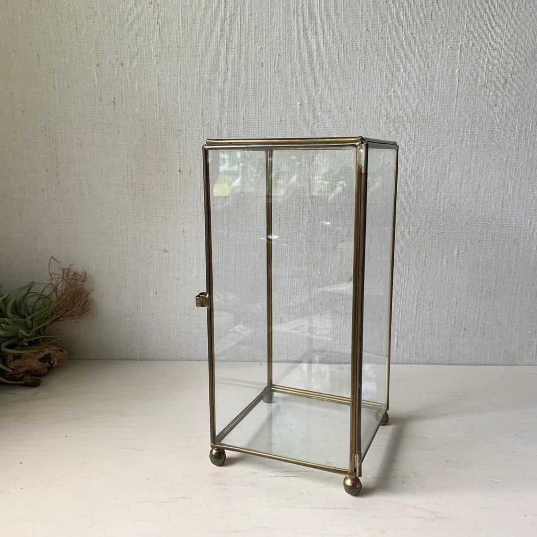 Vintage Glass Case - Brass and Glass Display Upright Case Box With Ball ...