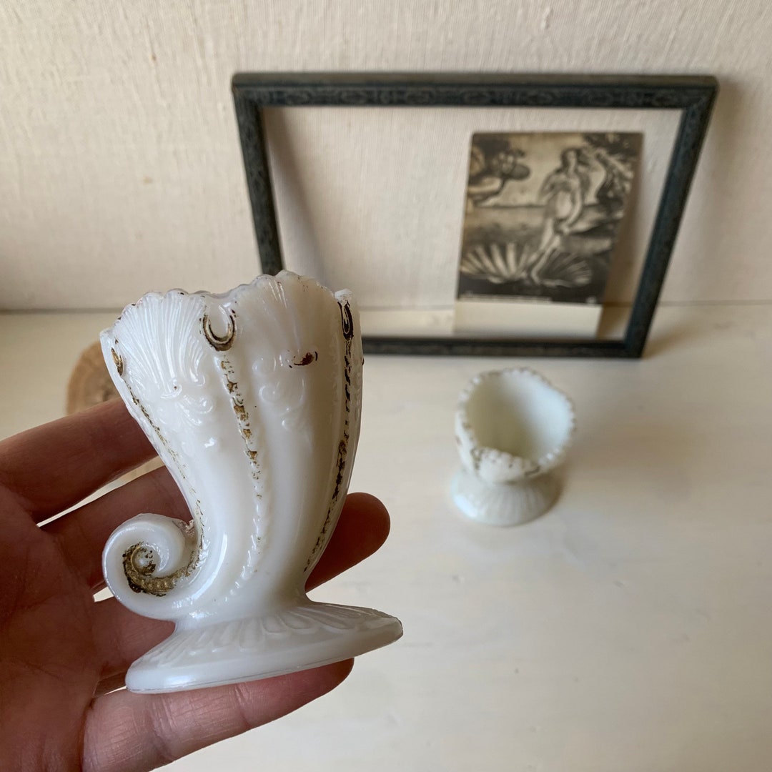 Antique Formal Classica Vase Pair - Milk Glass Cornucopia Vases ...