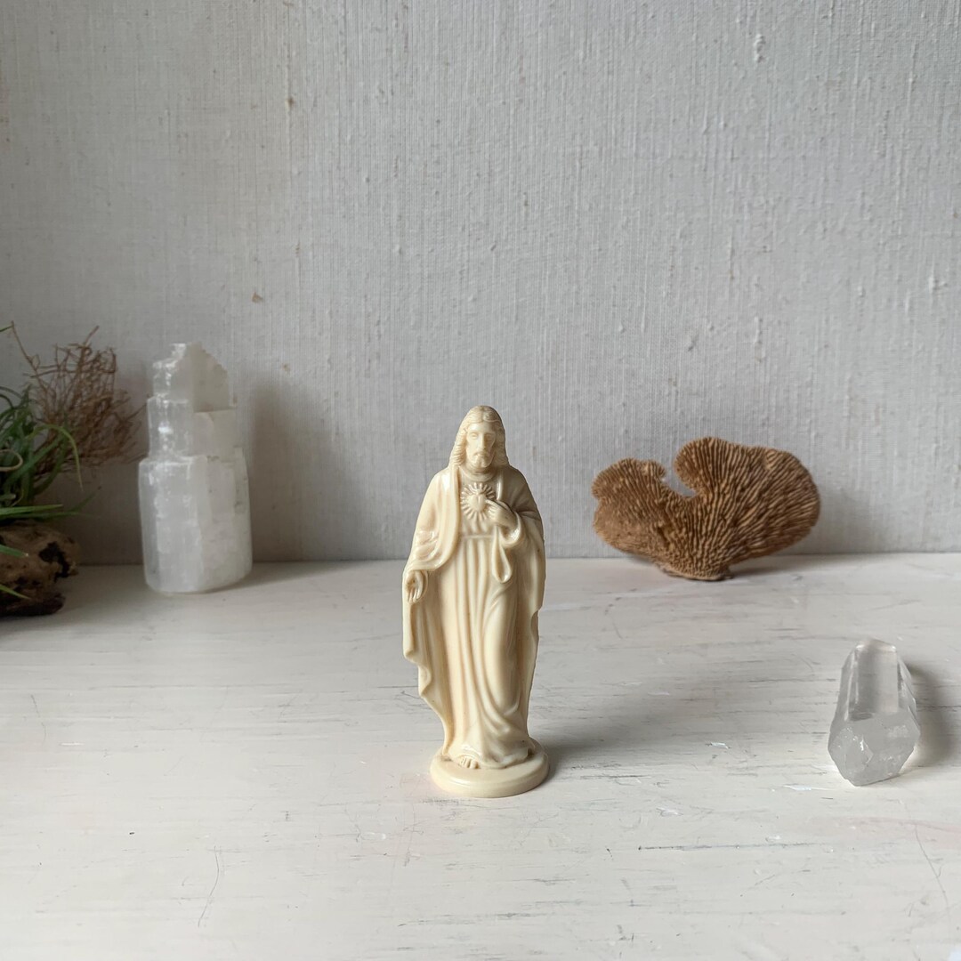 Vintage Mini Plastic Jesus Statue - Tiny Shrine Sacred Heart Dashboard ...