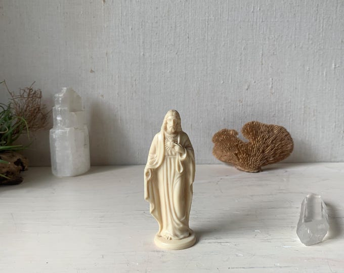 Vintage Mini Plastic Jesus Statue - Tiny Shrine Sacred Heart Dashboard ...
