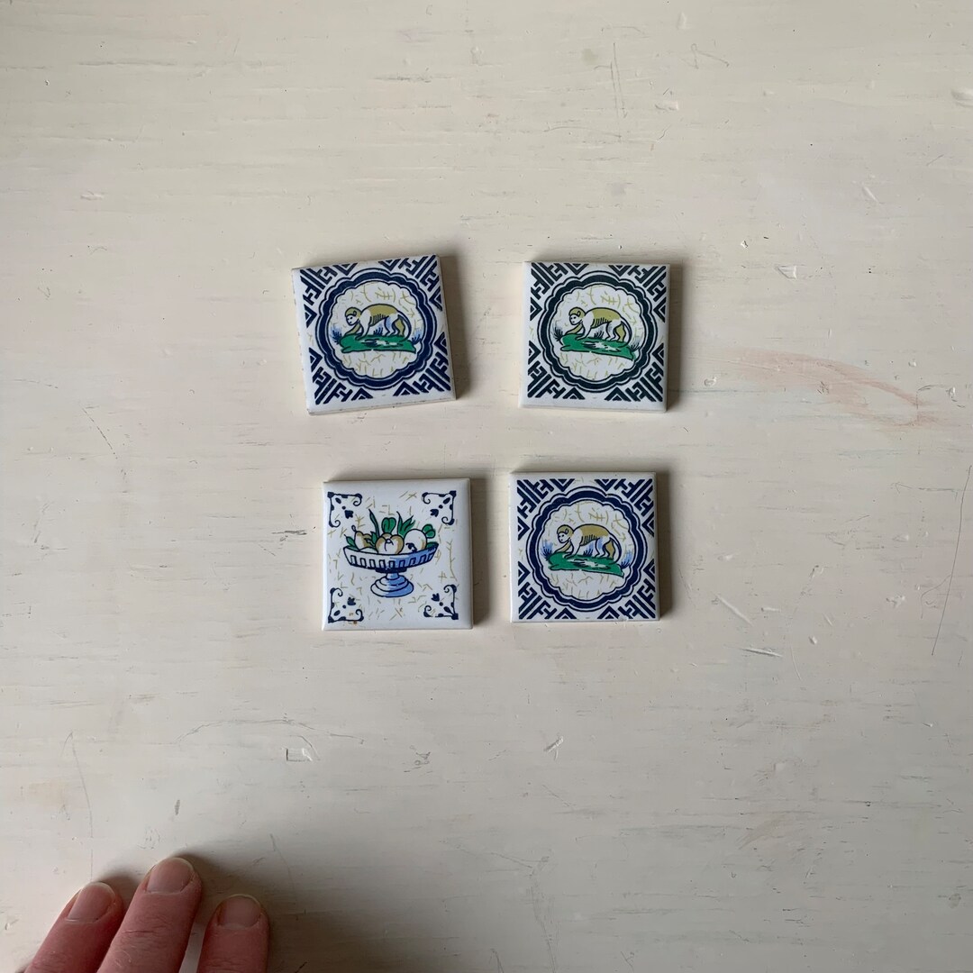Vintage Delft Tiles With Monkey Mini Monkeys Blue and White - Etsy
