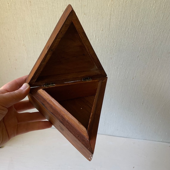 Vintage Triangular Wood Box - Hinged Wooden Box - Tri… - Gem