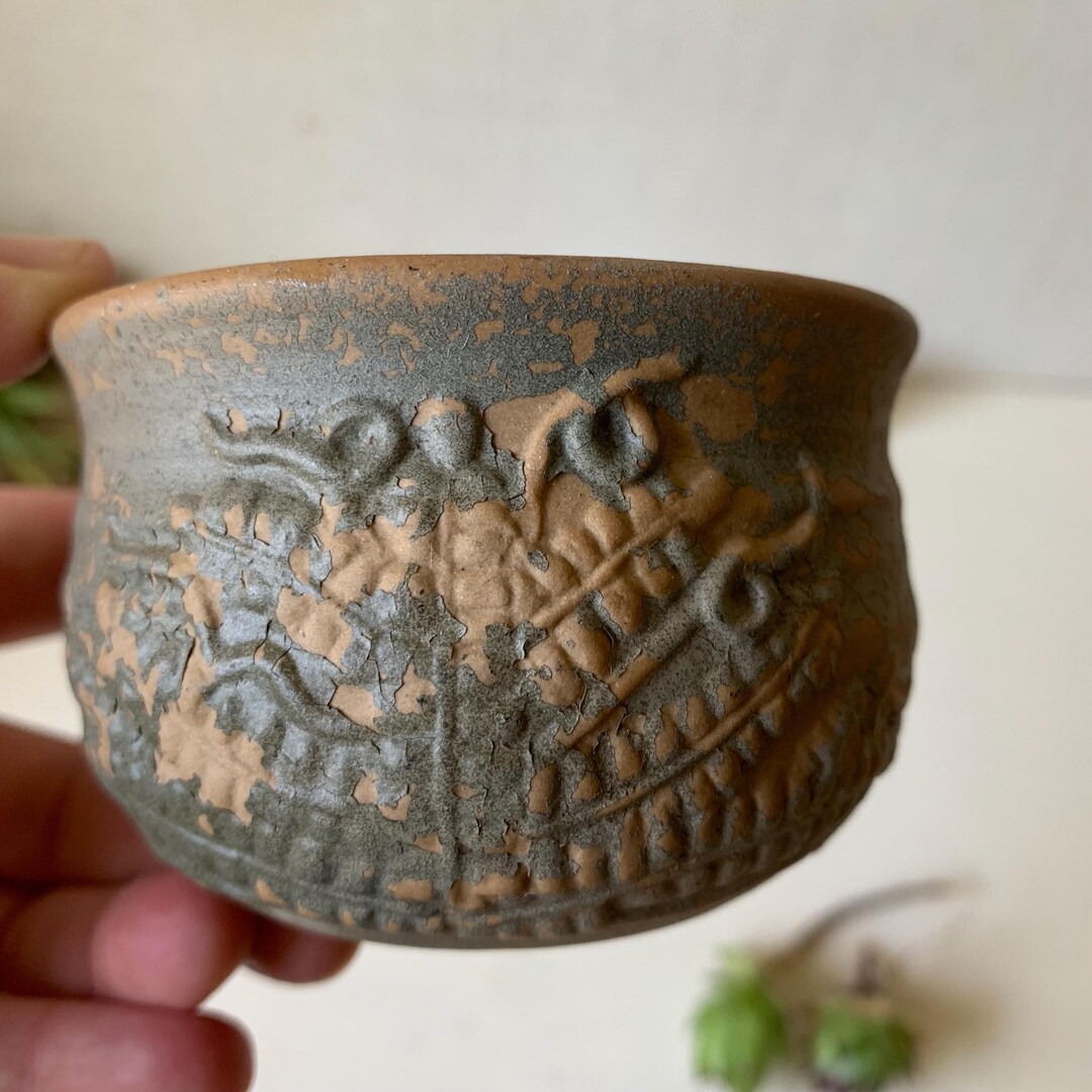 Vintage Planter With Raised Pattern - Unusual Motif Distressed Pottery ...