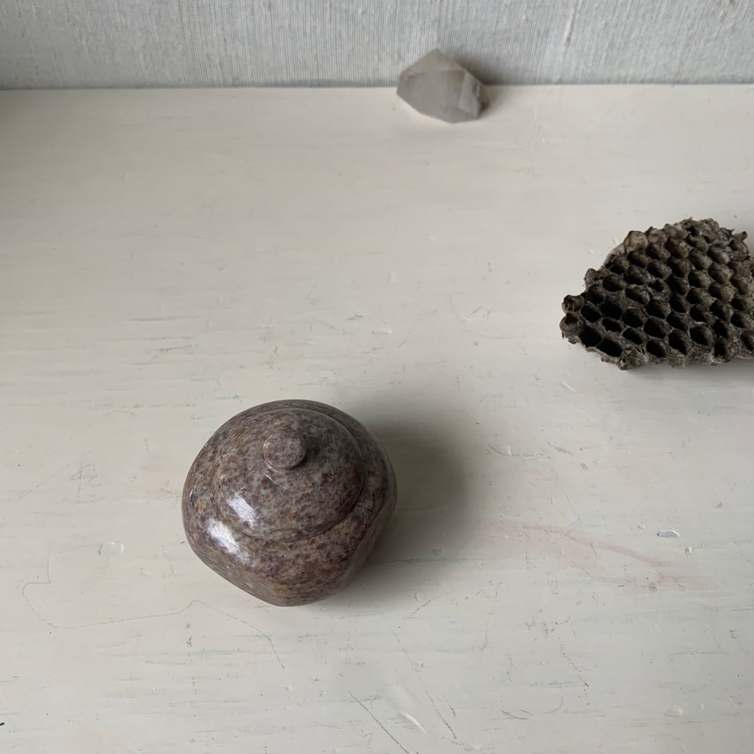 Vintage Soapstone Box - Mauve Tiny Carved Trinket Solid Perfume Vessel ...