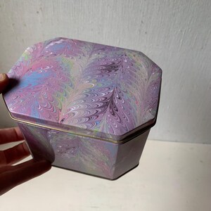 Vintage Pretty Marbleized Tin Marble Printed Pale Pastel Purple Metal ...