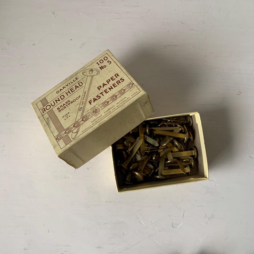 Vintage Brass Fasteners in Original Box Golden Paper Fasteners Vintage ...