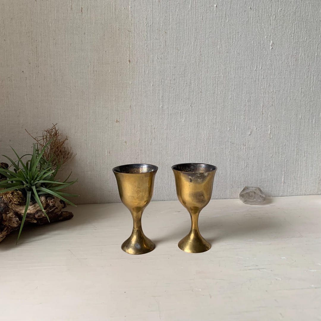 Vintage Brass Goblet Pair - Gold Tone Ritual Set - Miniature Chalice ...