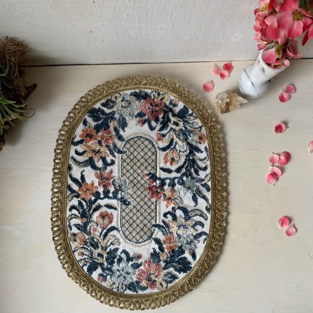 Vintage Brocade Doily Made in Belgium - Metallic Gold Trim Flower ...