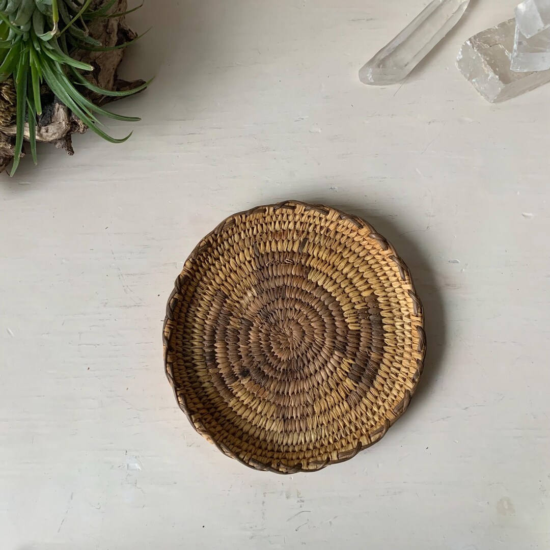 Vintage Small Basket Tray Bat Motif - Wall Basket Dish - Handmade Coil ...
