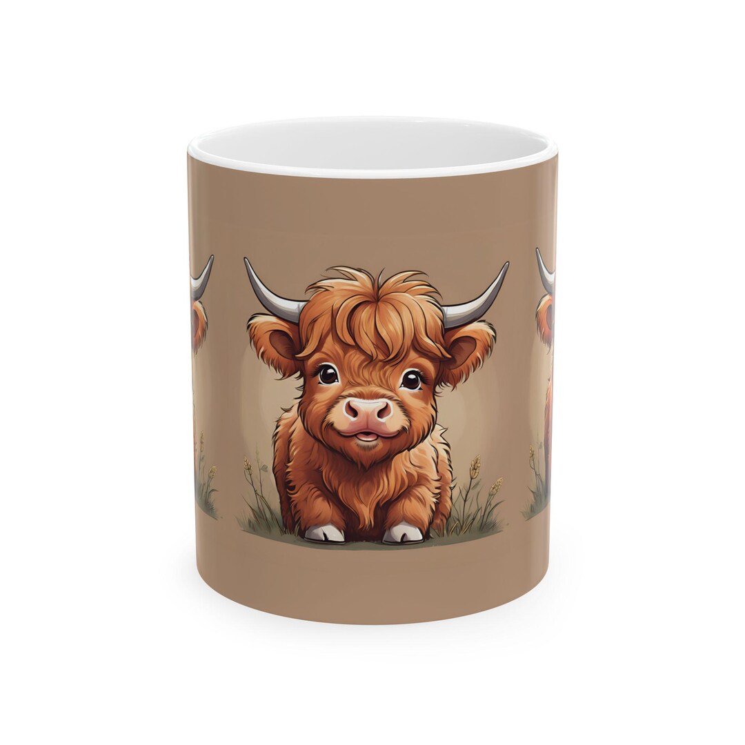 Highland Cow Ceramic Mug, Cute Cow Cup, Farmhouse Kitchen Decor, Animal ...