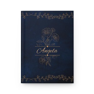 Blue and Gold Floral Hardcover Journal Matte - Personalized Writing ...