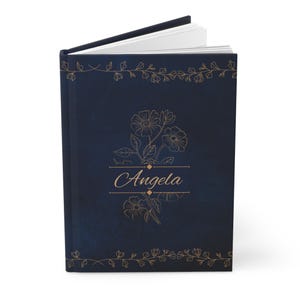 Blue and Gold Floral Hardcover Journal Matte - Personalized Writing ...