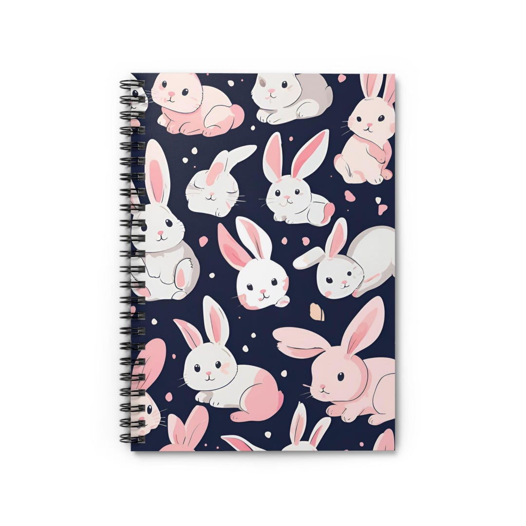 Bunny Spiral Notebook, Cute White Rabbits, Easter Journal, Ruled Line ...
