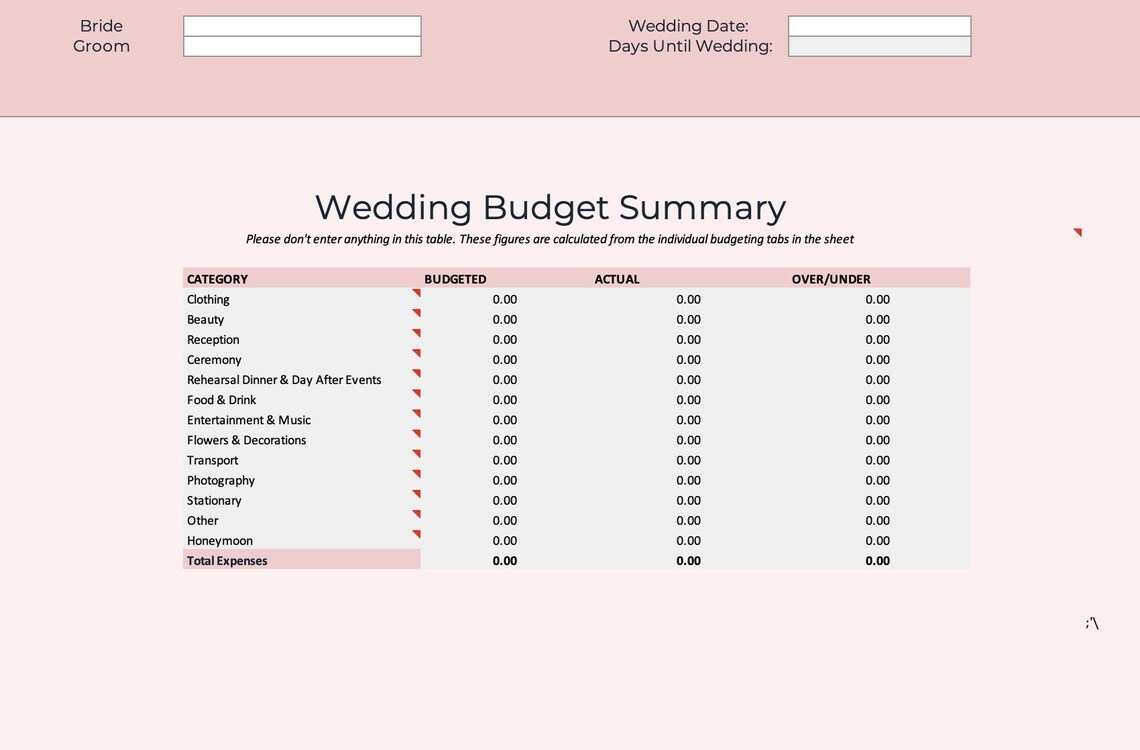 Wedding Planner Excel Wedding Planner Excel Form to Plan Perfect ...